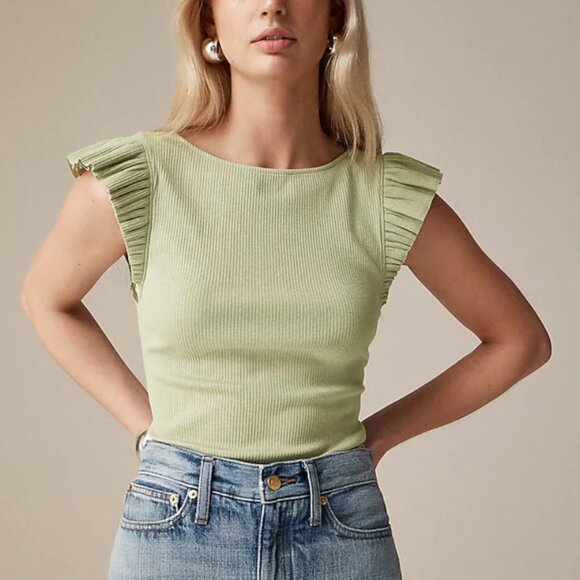 J. Crew | Tops | Nwt J Crew Vintage Rib Ruffle Boatneck Tank Top Ivory ...